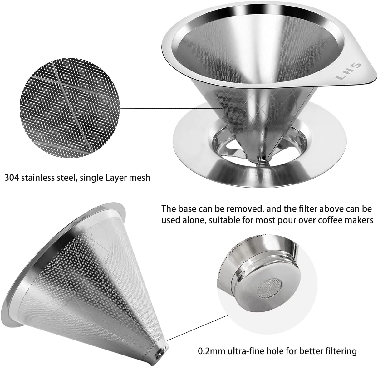 Stainless Steel Coffee Filter, Reusable Metal Pour Over Filter ...